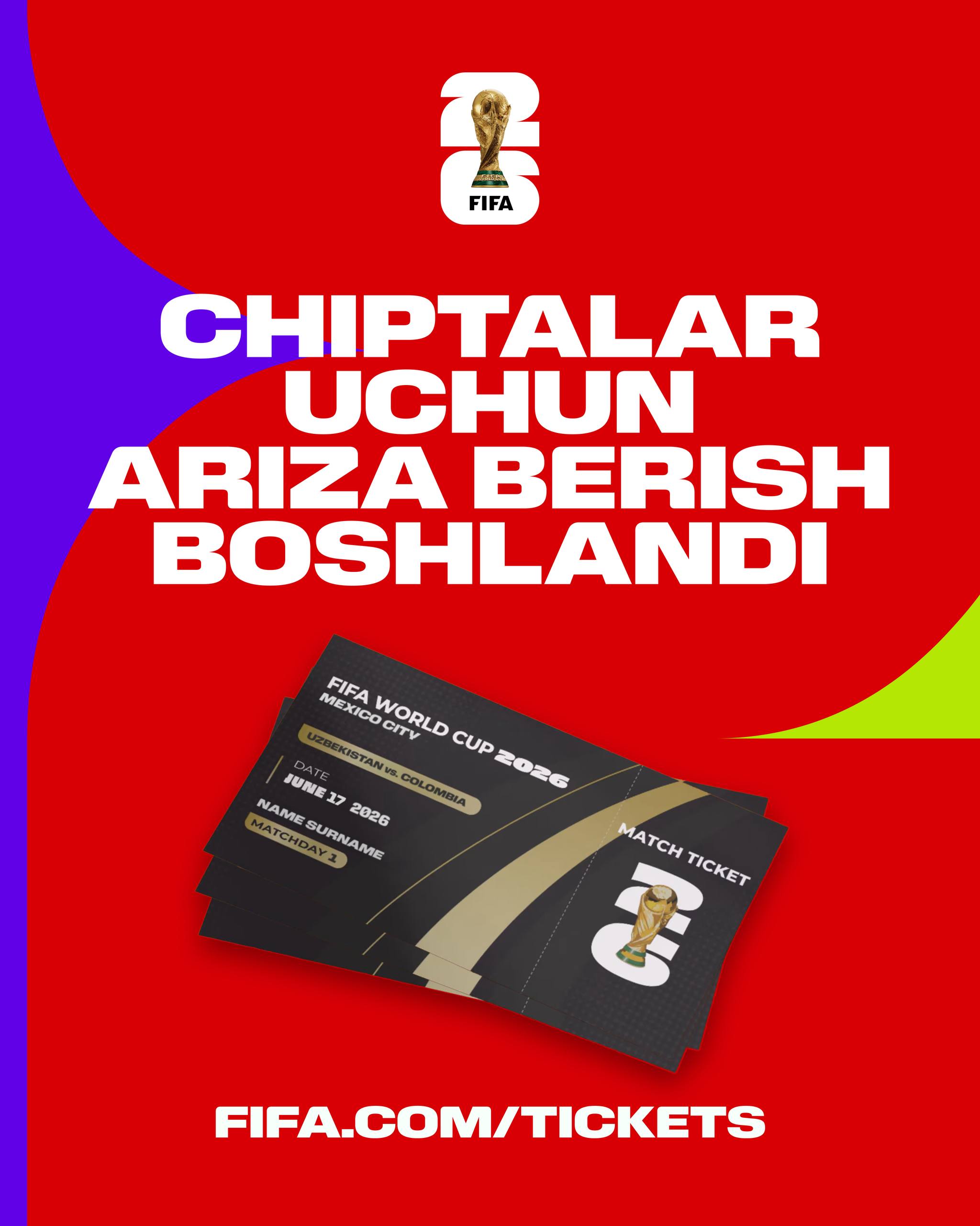 Jahon chempionati-2026 chiptalar savdosi boshlandi.